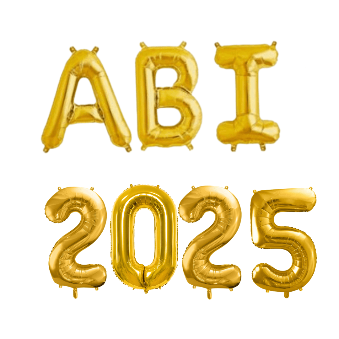 Ballonschriftzug "ABI 2025" Gold (ca. 38cm pro Ballon)